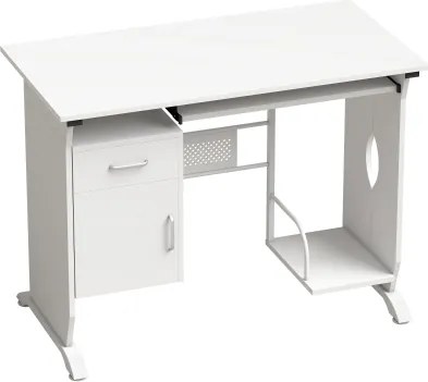 HOMCOM počítačový stůl, 100 x 52 x 75 cm, vysouvací podložka pro klávesnici, zásuvky a držák na počítačovou jednotku, bílý