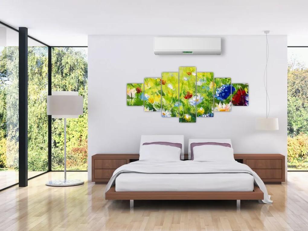 Obraz rozkvetlé louky, olejomalba (210x100 cm)