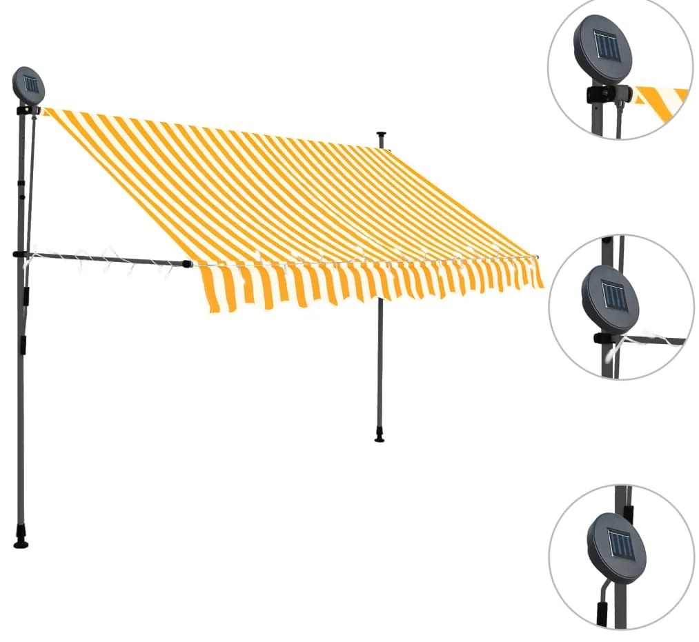 vidaXL Marketos Ručně zatahovací markýza s LED světlem 300 cm bílooranžová