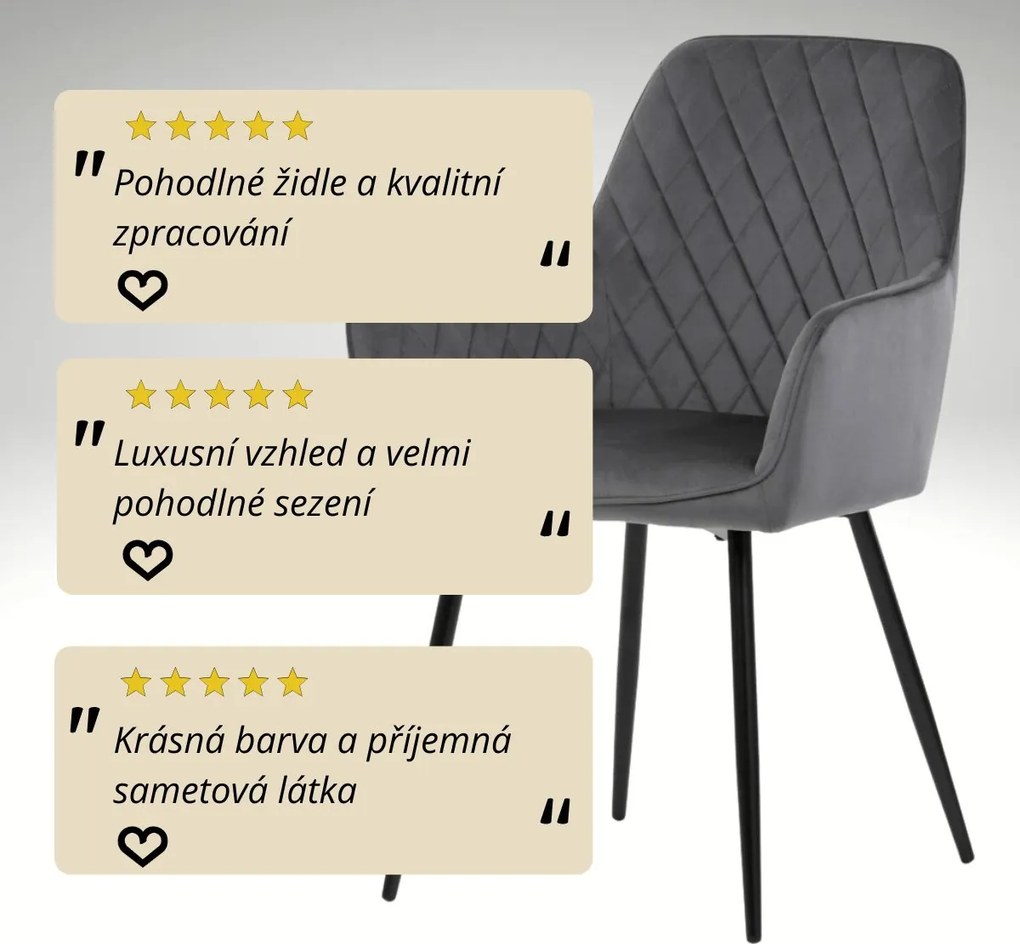 Vikio Jídelní židle s područkami šedá sametová látka AJZ221S