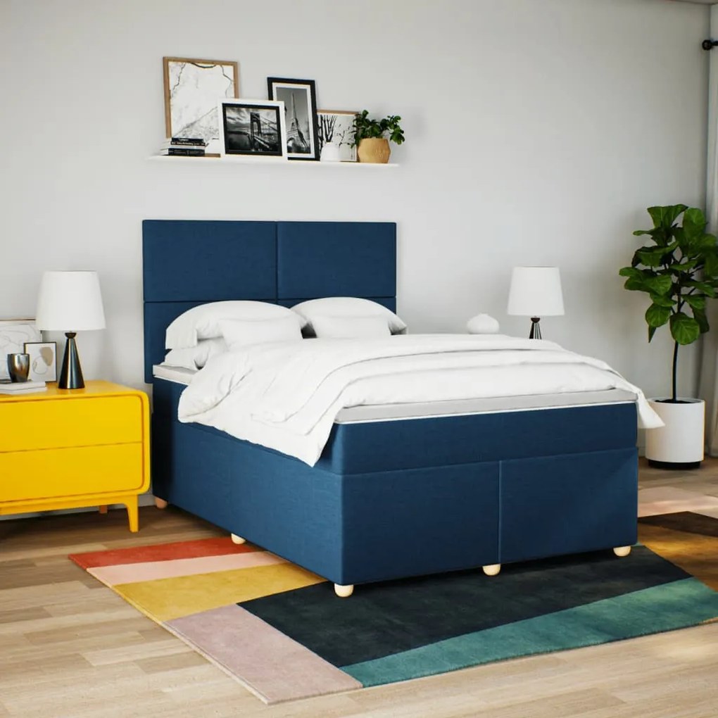 Box spring postel s matrací modrá 160x200 cm textil 3291330