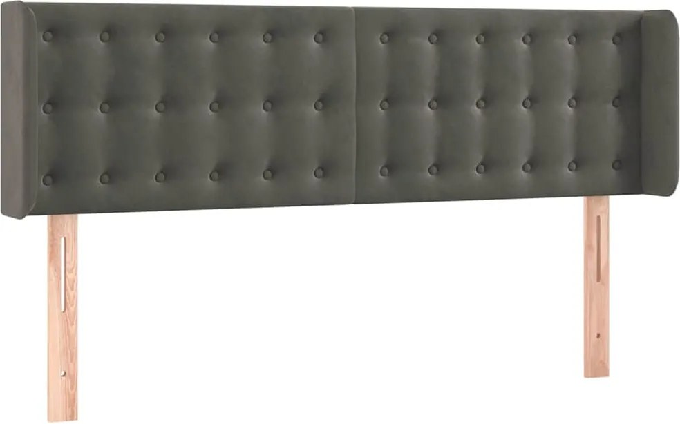 Čelo postele s LED tmavě šedé 147 x 16 x 78/88 cm samet 3123719