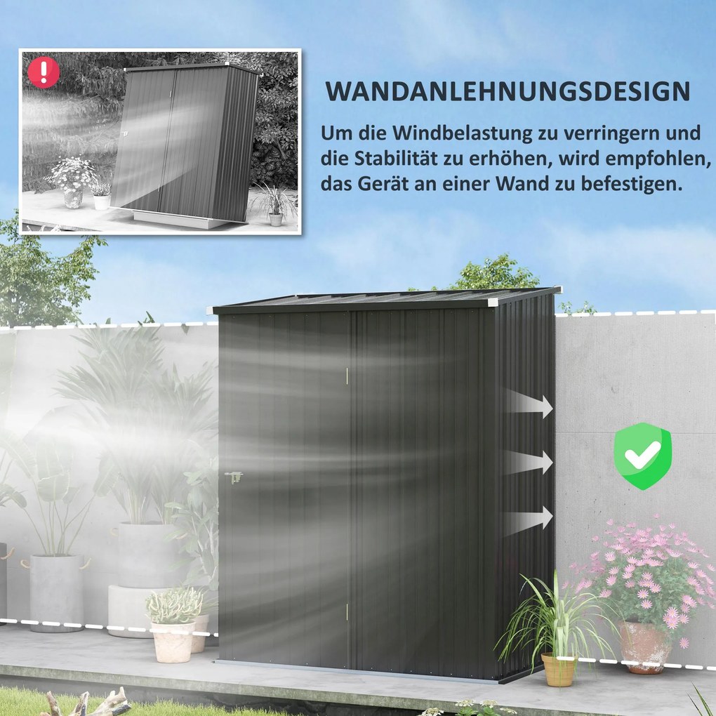 Outsunny zahradní přístřešek 1,34 m² Uzamykatelný zahradní přístřešek se střechou z pozinkované oceli, 161,5x94,5x196cm, černý