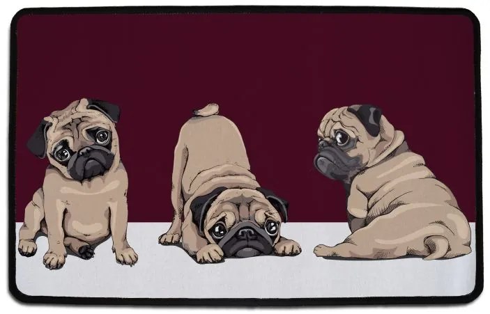 Rohožka three pugs, 90 x 60 cm