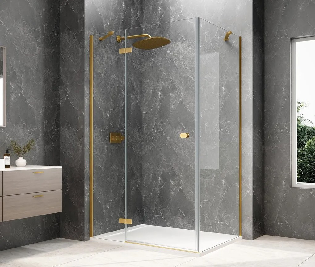 Polysan Polysan, GLOBE GOLD MATT obdélníková sprchová zástěna 900x1000mm, čiré sklo, levá, GB1090-3415LG