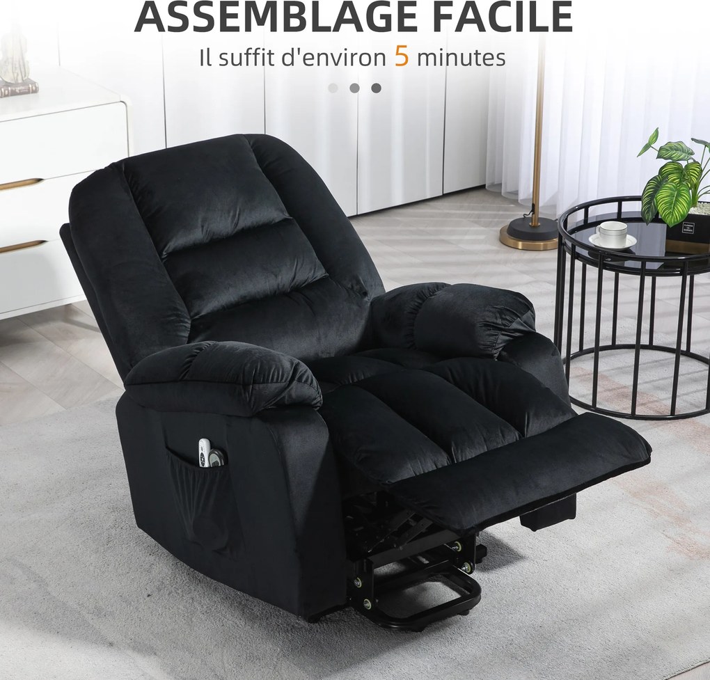 HOMCOM elektrické křeslo pro vstávání elektrické relaxační křeslo 8 bodů vibrační masáže 85 x 94 x 107 cm černá