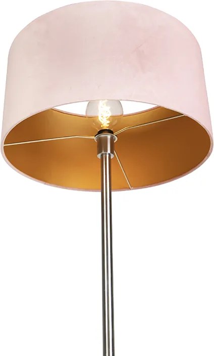 Stojací lampa ocelová s růžovým stínítkem 50 cm - Simplo