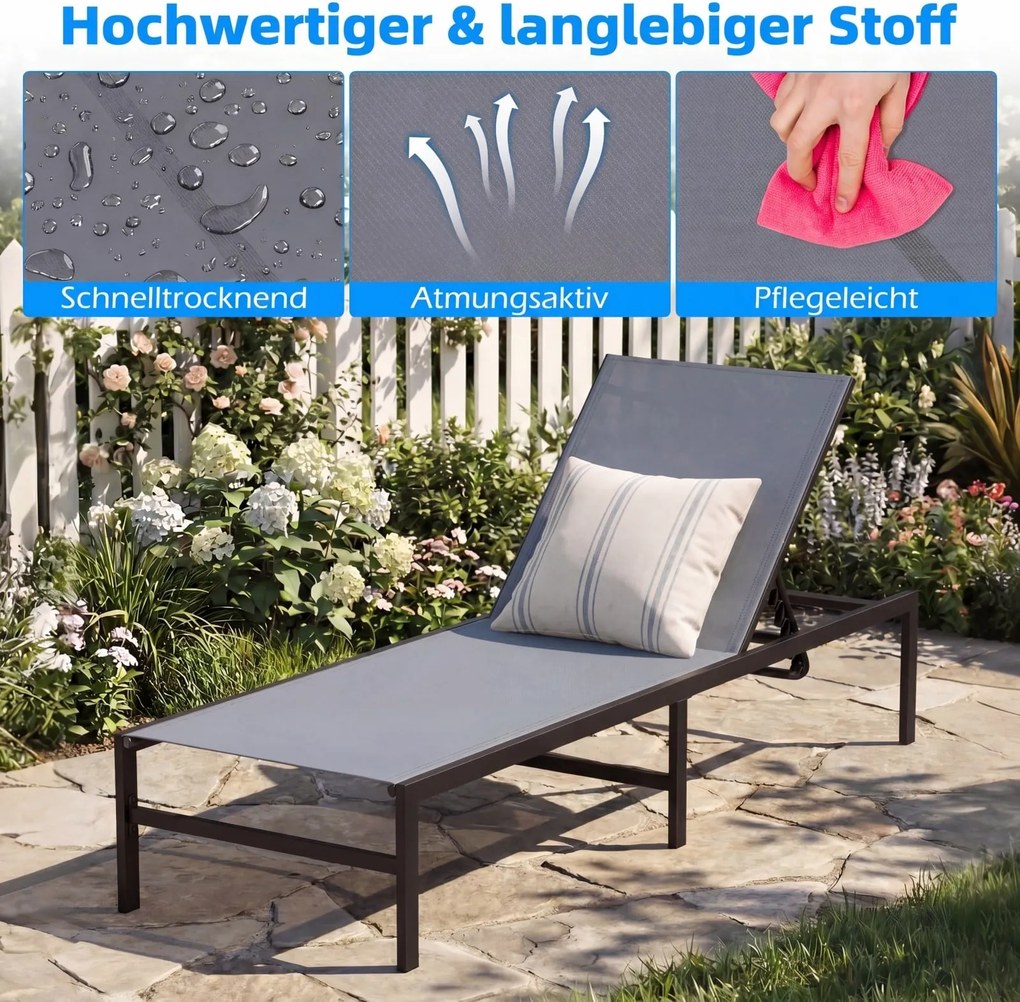 Costway Sada 2 venkovních lehátek Nastavitelná lehátka 64 x 198 x 67 - 103 cm