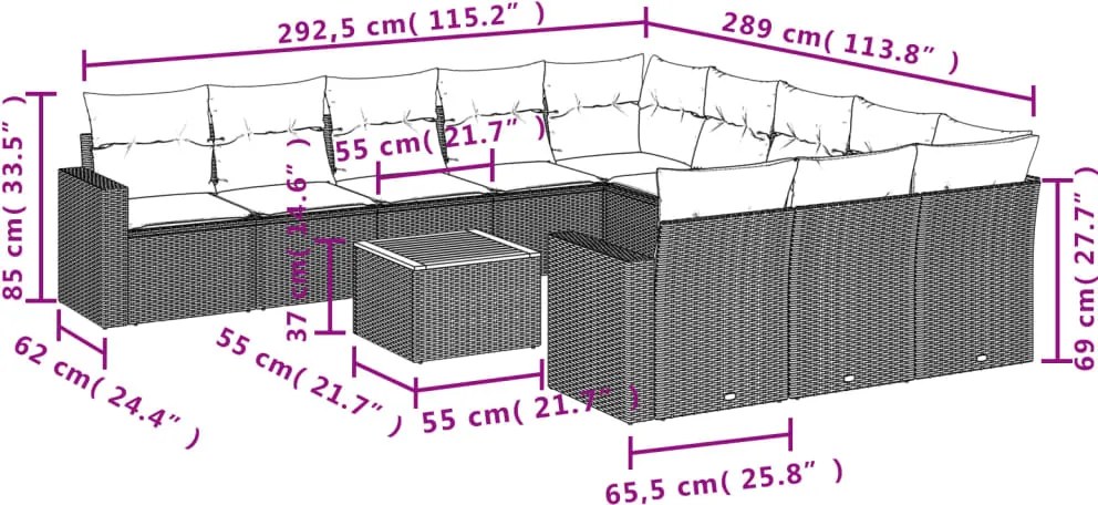 12dílná zahradní sedací souprava s poduškami černá polyratan 3224347