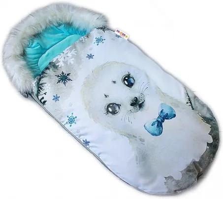 Fusak Baby Nellys Winter Friends Lux velvet s kožešinkou, 105x55 cm - lachtan/tyrkys