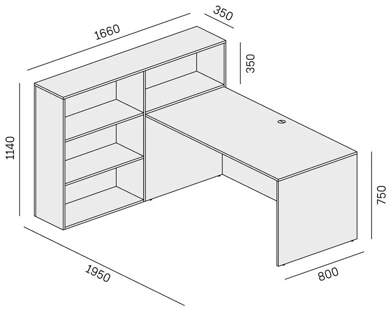 Kancelářská sestava single SEGMENT, 3 police, levá, dub přírodní/bílá