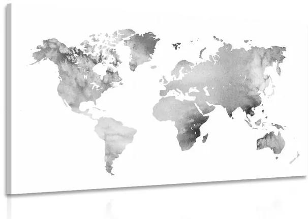Obraz mapa světa v černobílém provedení v akvarelu Varianta: 120x80
