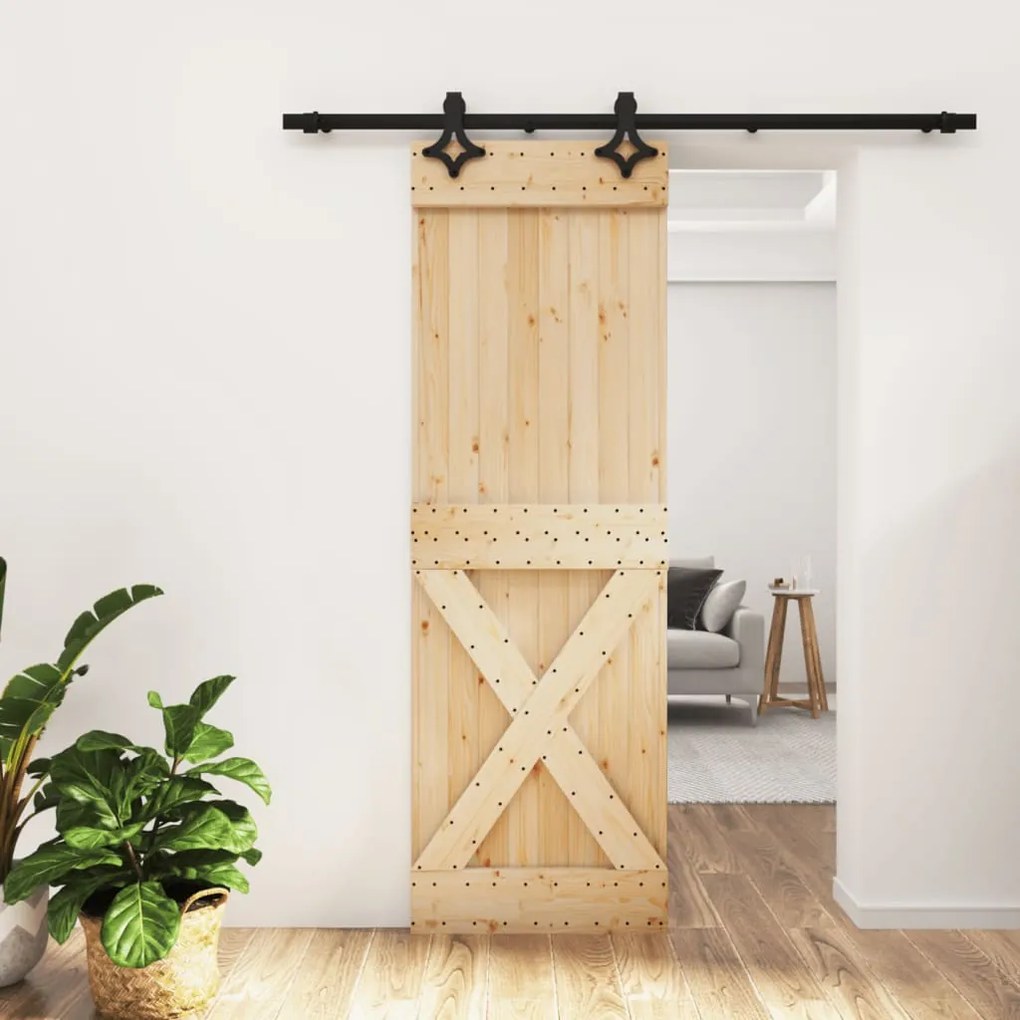 Posuvné Dveře S Kováním 70 X 210 Cm Masivní Borové Dřevo