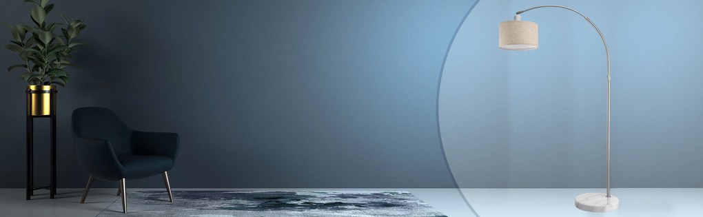 Design Oblouková stojací lampa šedý len 150-175cm nastavitelný