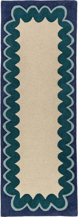 Ručně tkaný vlněný běhoun v přírodní barvě/zelenomodrý 80x230 cm Wiggle Wool – Flair Rugs