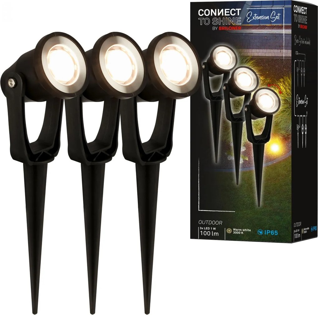 BRI 3919035 CONNECT TO SHINE prodlužovací sada Lilis sada 3ks LED zahradních bodových svítidel, IP65 - BRILONER