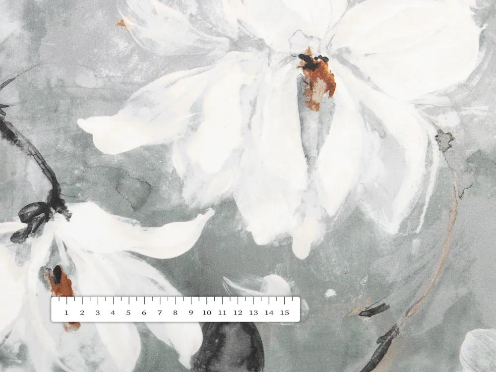 Biante Sametový oválný ubrus Tamara TMR-016 Designové květiny na šedozeleném 100x140 cm