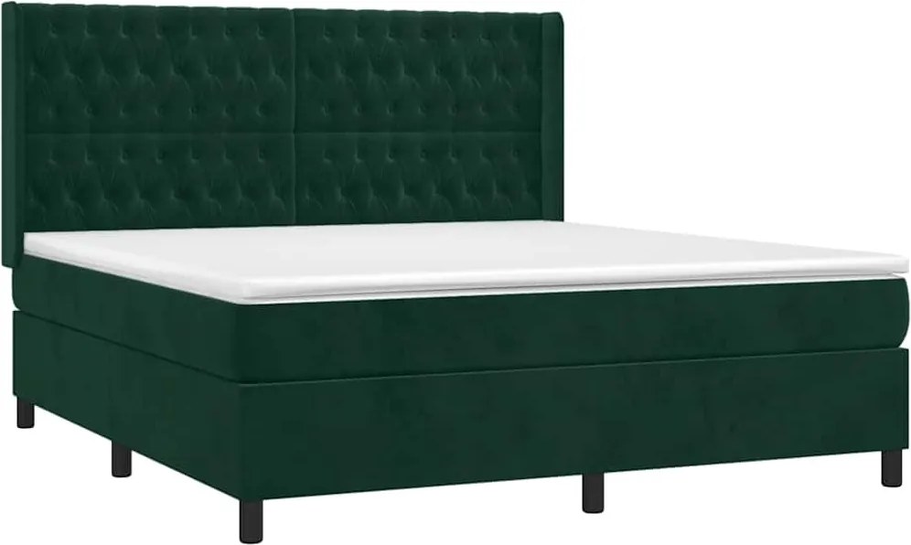 Box spring postel s matrací a LED tmavě zelená 160x200 cm samet 3139754