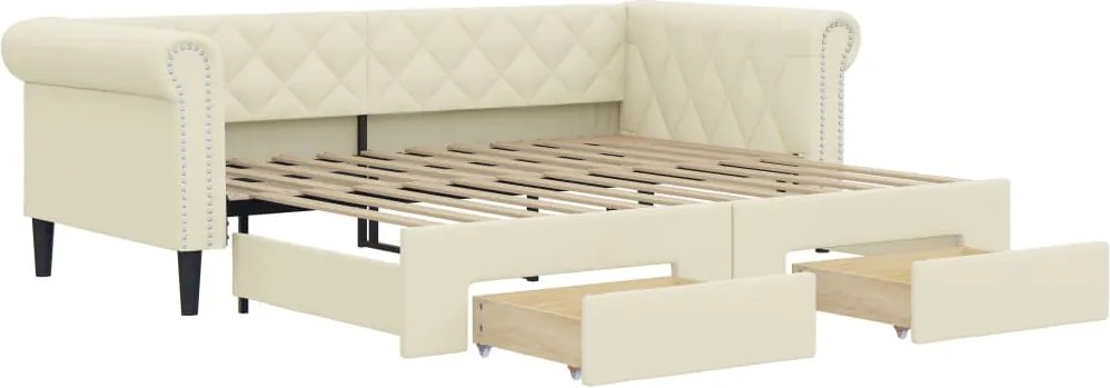 Válenda s přistýlkou a zásuvkami krémová 90 x 200 cm umělá kůže 3197733