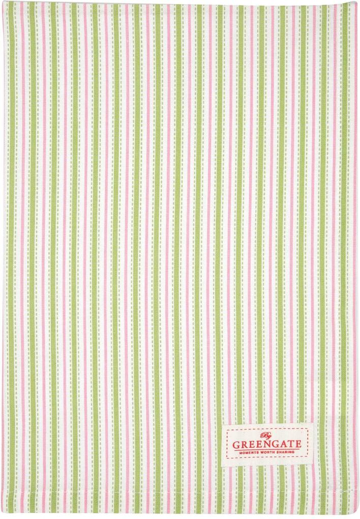 GREEN GATE Bavlněná utěrka Sari White, růžová barva, zelená barva, bílá barva, textil