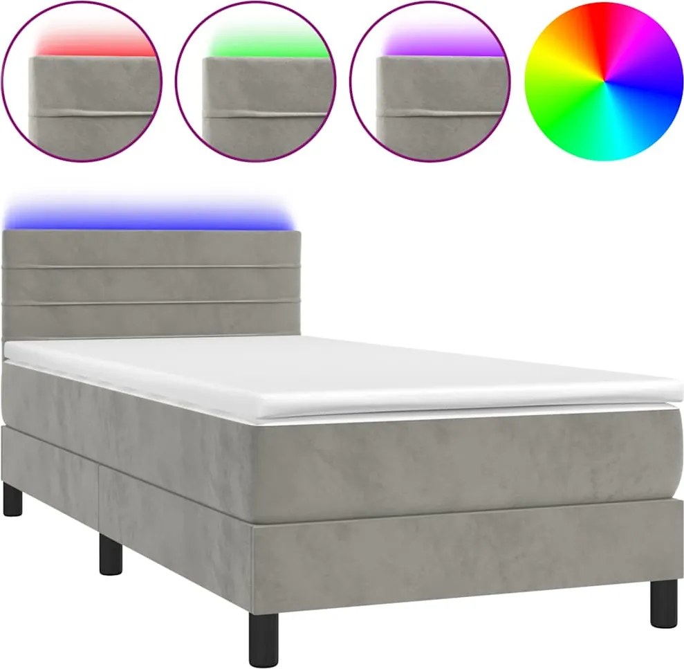 Box spring postel s matrací a LED světle šedá 80 x 200 cm samet 3134429