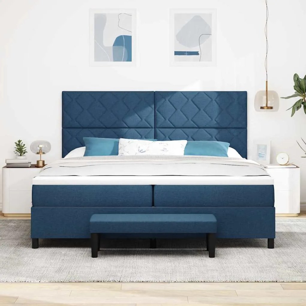 Postel s boxspringem s matrací s čelo Modrá 200 x 200 cm textil 3344176