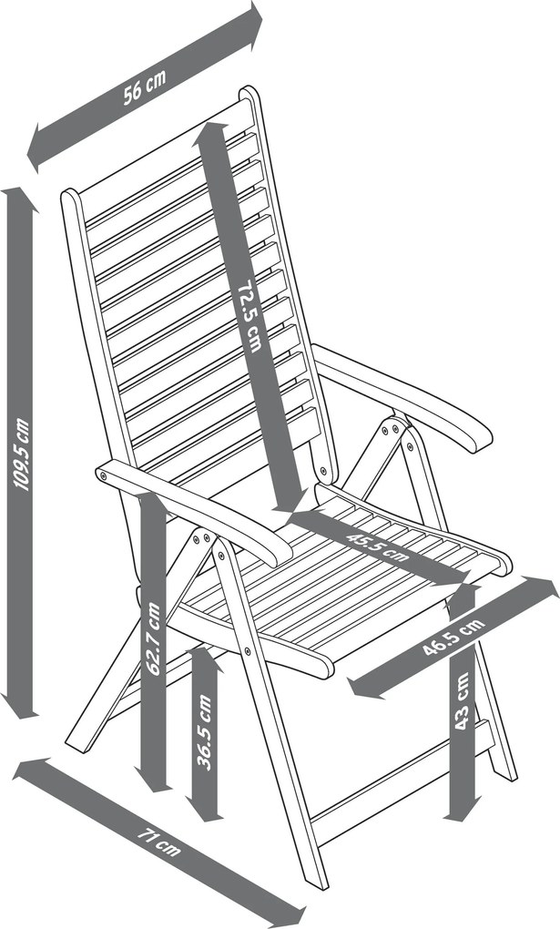 Tchibo - Vysoké teakové křeslo s nastavitelným opěradlem - barva: hnědá