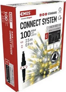 Propojovací vánoční řetěz bez zdroje EMOS Connecting D1CN01 ZY2002 100LED krápníky 2,5x0,9m studená/teplá blikající