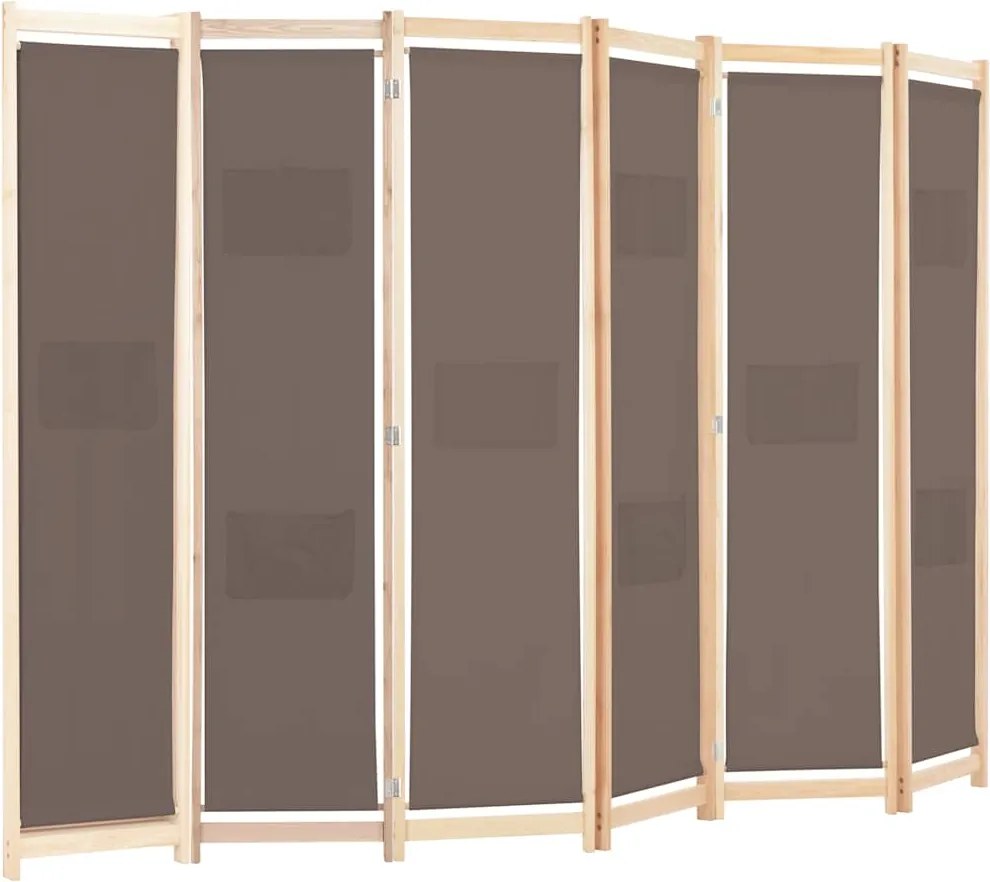 6dílný paraván hnědý 240 x 170 x 4 cm textil 248182