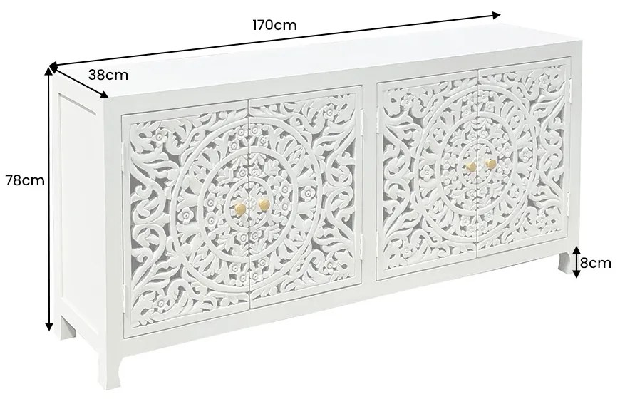 Massive home | Ručně vyráběný příborník MARRAKESCH 170cm bílé mangové dřevo