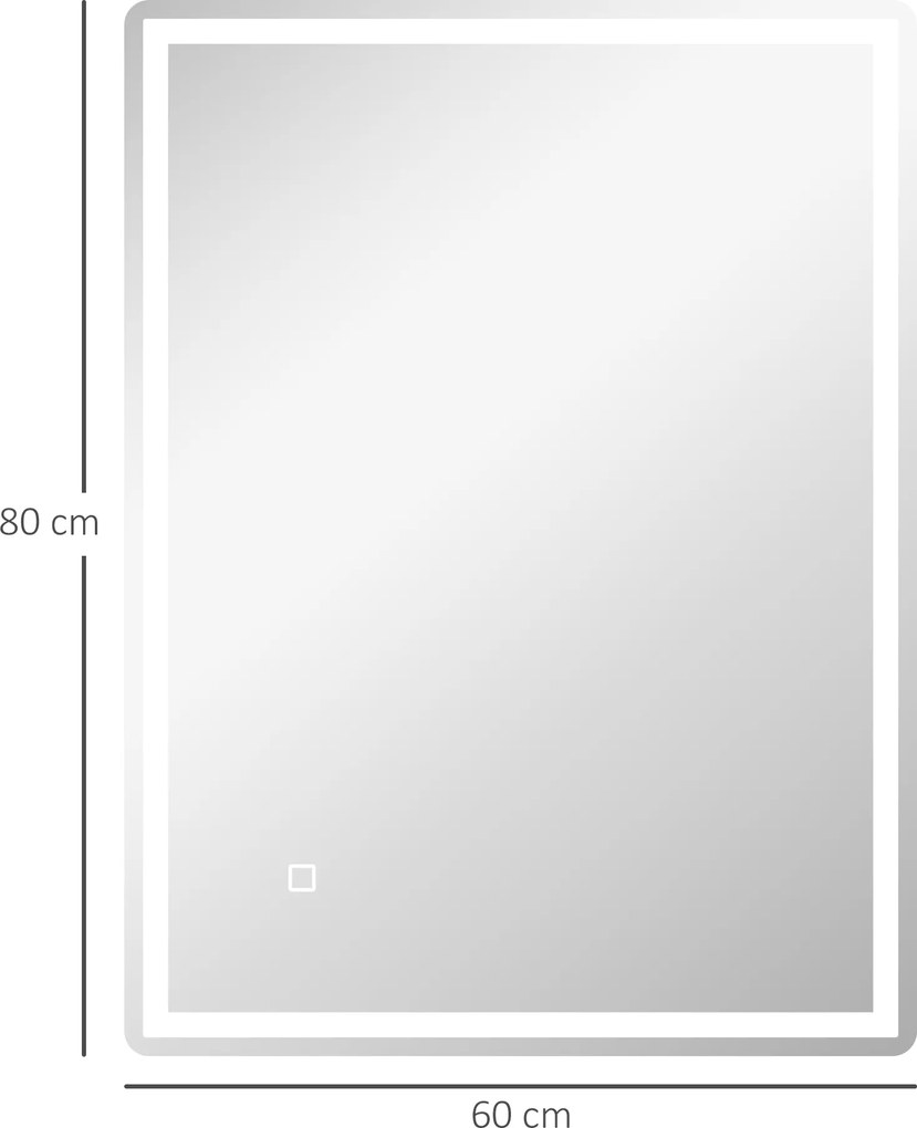 HOMCOM Stmívatelné osvětlené koupelnové zrcadlo 80x60 cm s paměťovou funkcí a povrchem proti zamlžení pro moderní koupelny