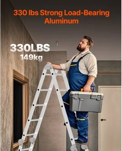 Víceúčelový skládací žebřík 7v1,5 kroků, výška dosahu 5,8 m Kov