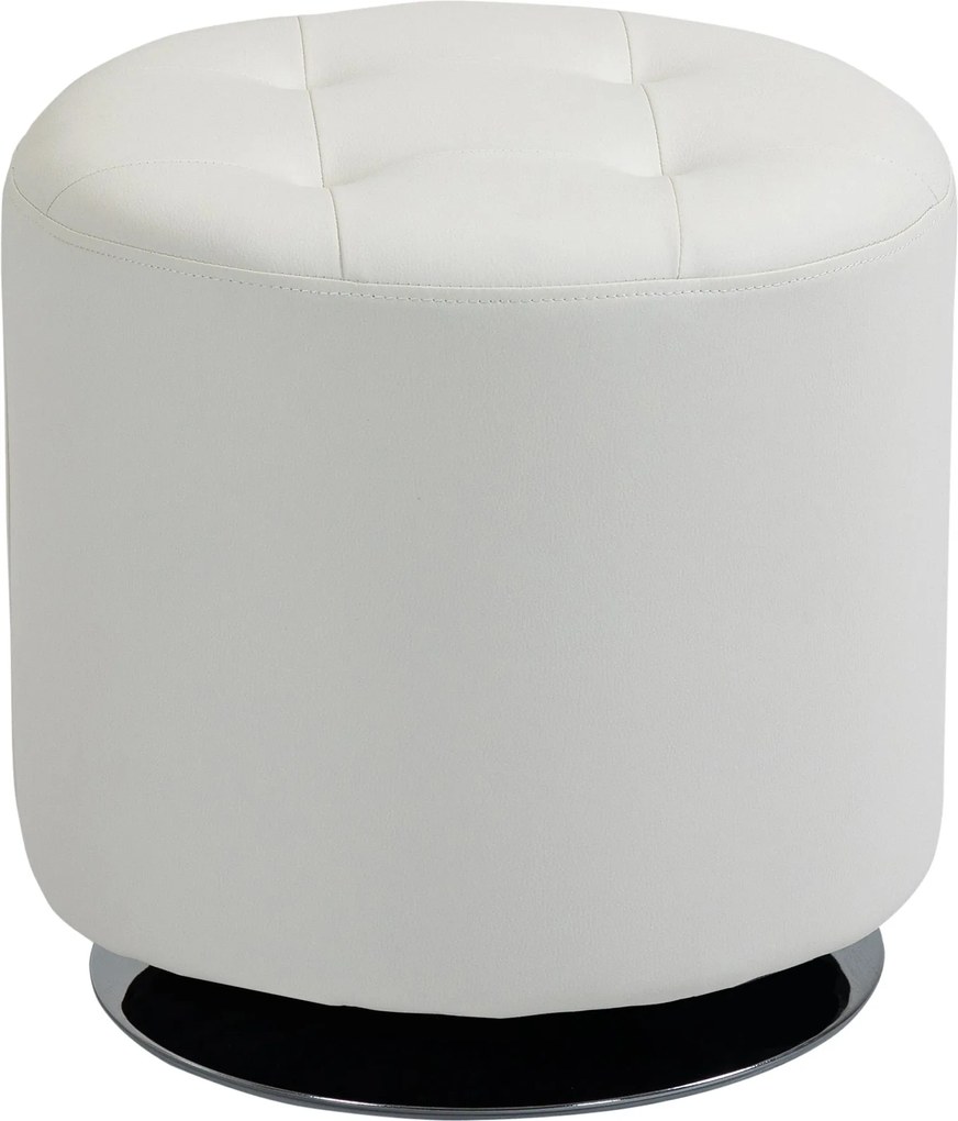 HOMCOM 360° otočný kulatý puf — sedák z PU, chromové ocelové podnoží, Ø 45,5 x V 44,5 cm, bílá | Aosom