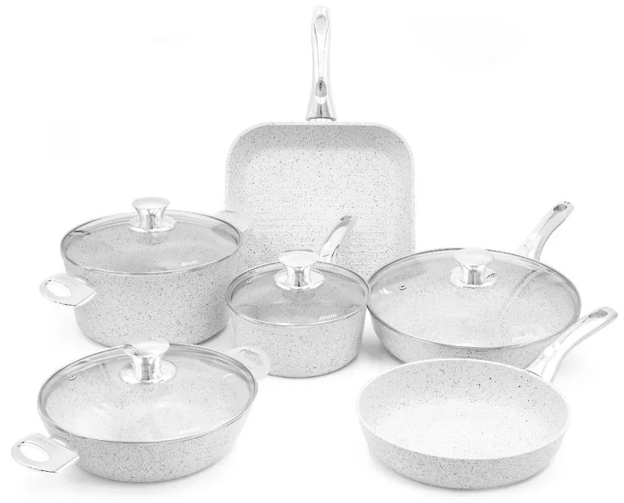 6dílný set nádobí s poklicemi a úchyty ve stříbrné barvě Bisetti Stonewhite Federica