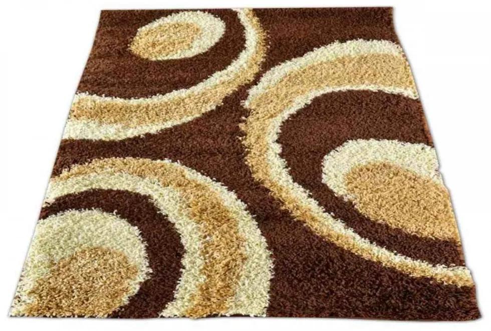 Kusový koberec Shaggy vlas 50 mm Kruhy hnědý, Velikosti 120x170cm
