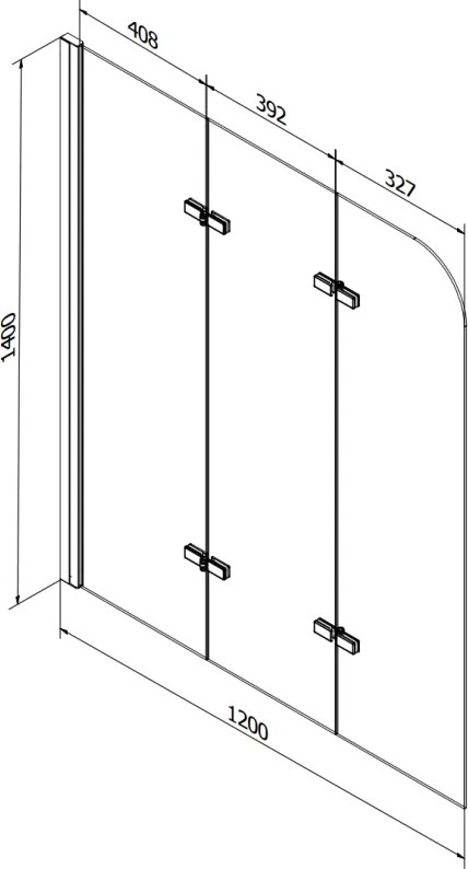 Mexen FELIX, vanová zástěna, 3-křídlová, 120 x 140 cm, čirá, 890-120-003-01-00