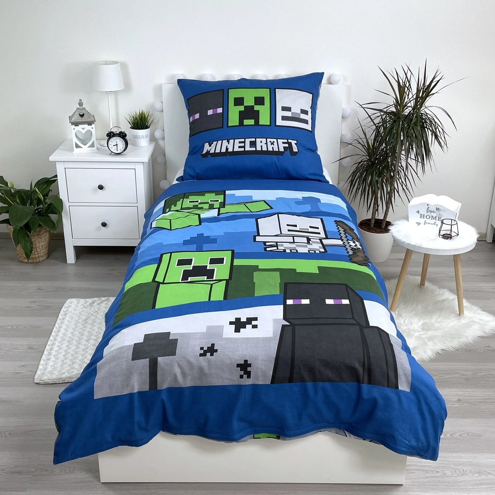 Jerry Fabrics Bavlněné povlečení se svítícím efektem 140x200 + 70x90 cm - Minecraft "Hostile Mobs"