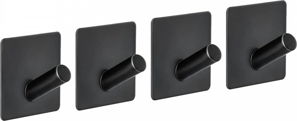 Erga Midi, samolepící háčky na ručníky bez vrtání, 4 ks, 4,5 × 4,5 cm, černá matná, ERG-YKA-CH.MIDI4-BLK