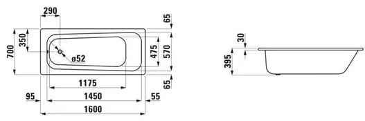 Laufen Moderna Plus Vana 160x70 cm, bílá H2251400000401