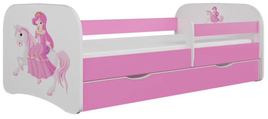 Dětská postel BABYDREAMS + matrace + úložný prostor, 70x140, růžová/princezna na koni
