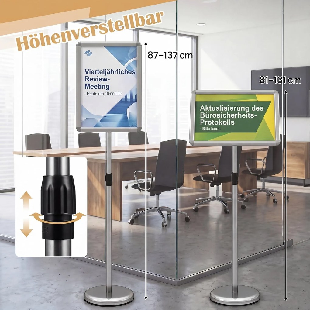 Costway Informační stojan A3 87–137 cm Výškově nastavitelný držák jídelních