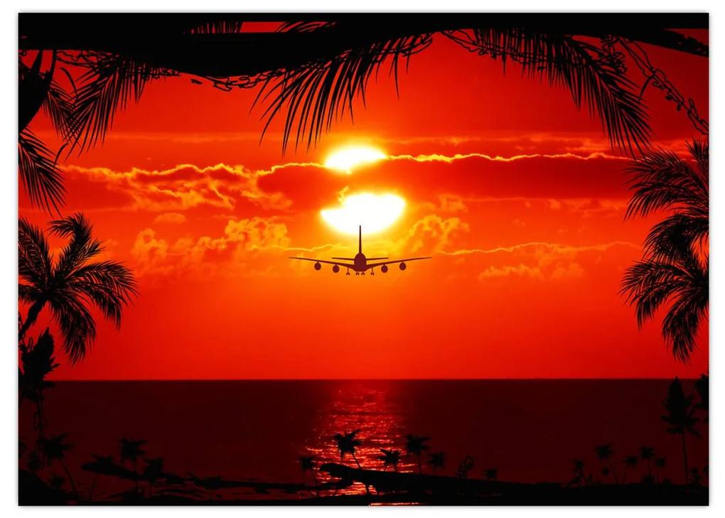 Obraz - západ slunce s letadlem (70x50 cm)