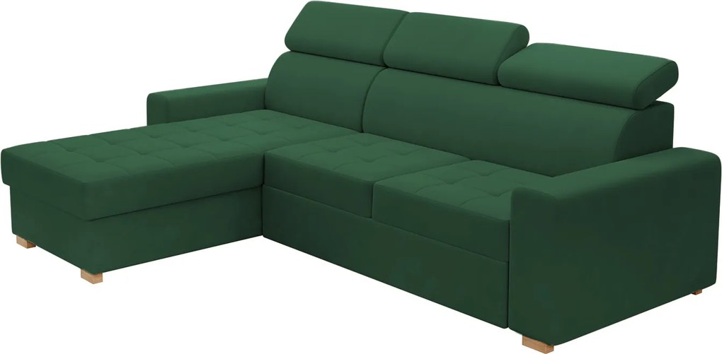 Rohová rozkládací sedací souprava do L MONSUM, 245 cm, s úložným prostorem Roh pohovky: Pravý roh, Barva látky: Smaragdově zelená (Monolith 37)