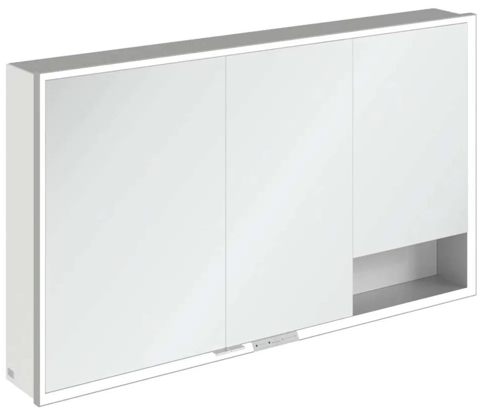Villeroy & Boch My View+ - Zrcadlová skříňka s LED osvětlením 130x75x17 cm, 3 dvířka, bílá/šedá A48113VE
