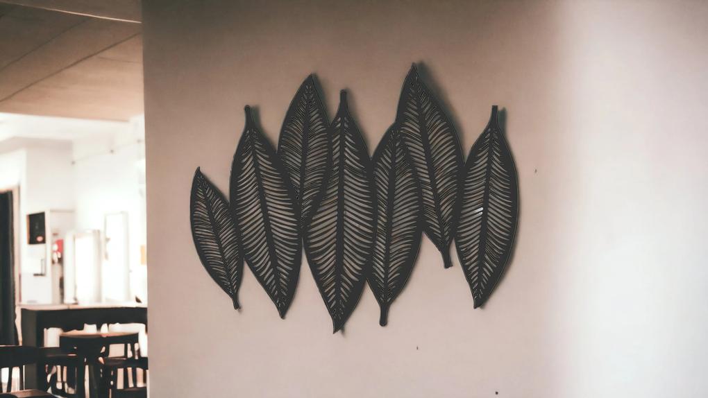 Živé listy - kovový obraz na zeď Velikost: 150cm, Barva: Black