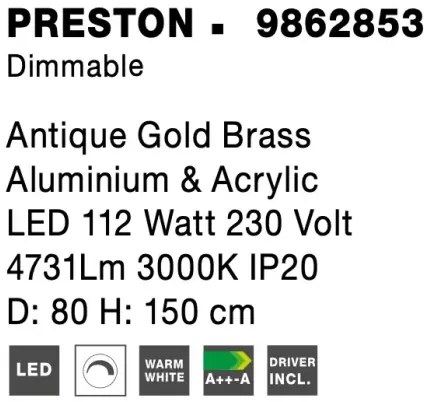LED lustr Preston 180 zlaté