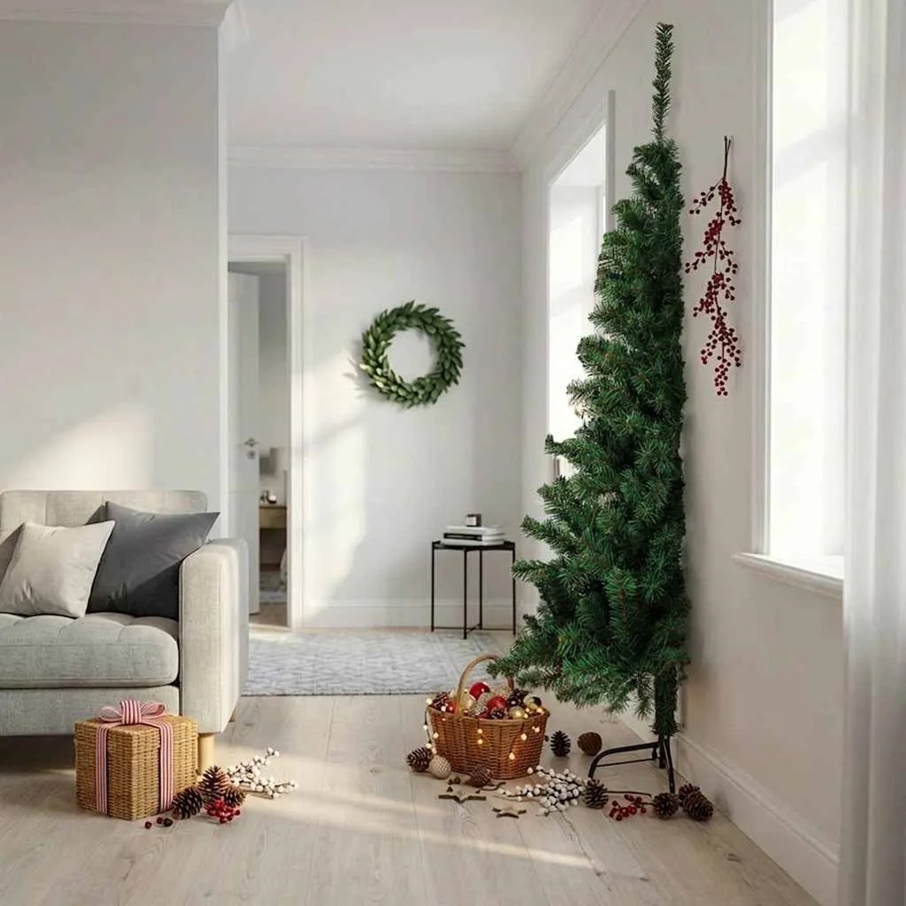 Umělý poloviční vánoční stromek se stojanem zelený 240 cm PVC 328416