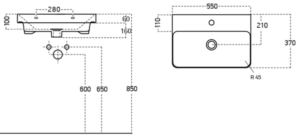 SAPHO THALIE 55 keramické umyvadlo nábytkové 55x37cm, bílá, TH11055