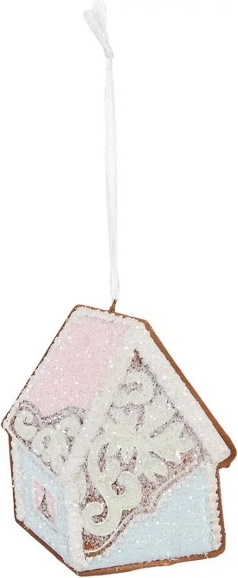 Závěsná dekorace modrá perníková chaloupka Frosted Ginger - 9*1*10 cm