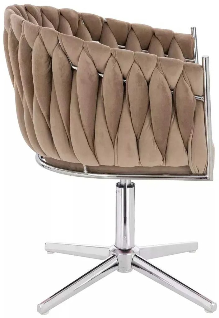 LuxuryForm DESIGN Otočná židle NORDEN VELUR na stříbrném kříži - latte